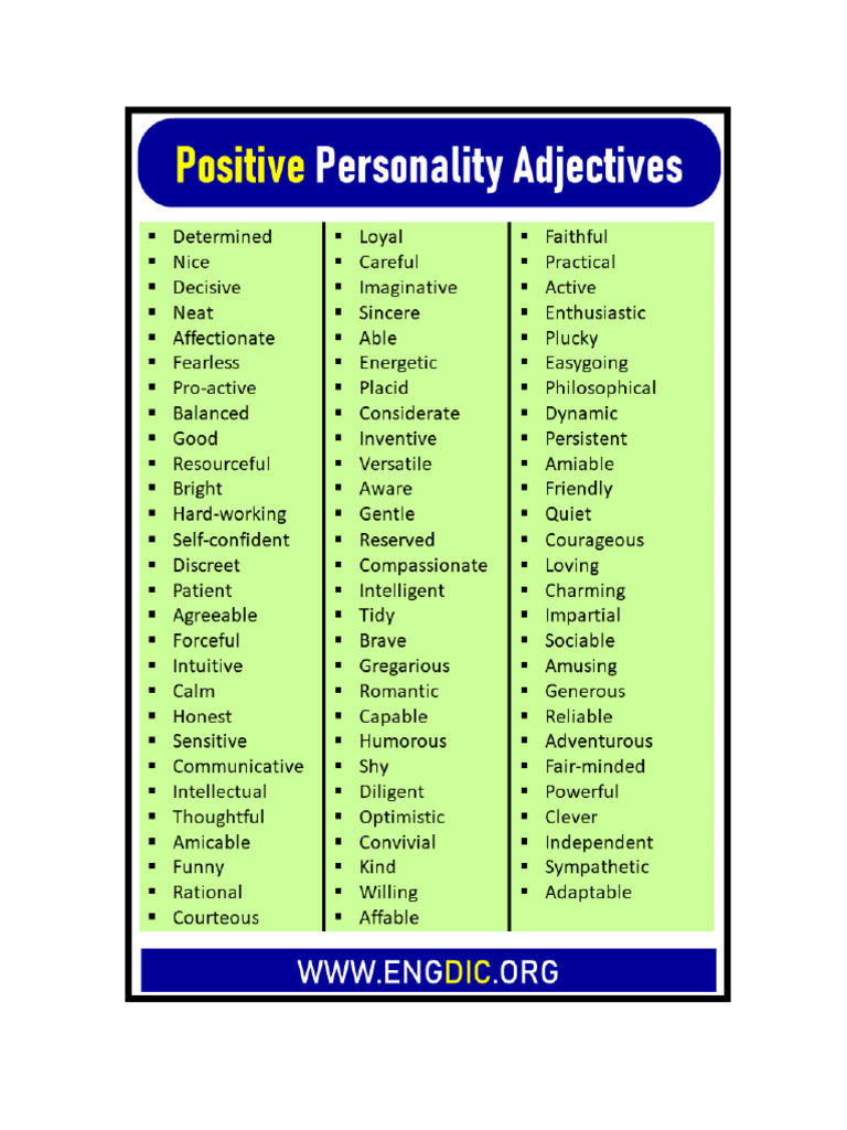 Positive Personality Adjectives | PDF