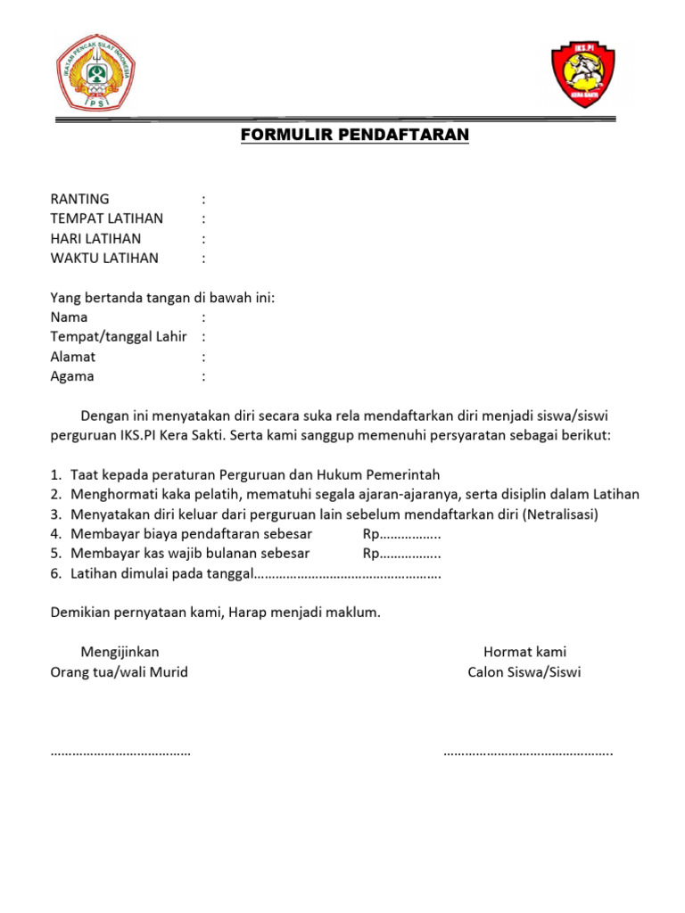FORMULIR PENDAFTARAN Ikspi | PDF