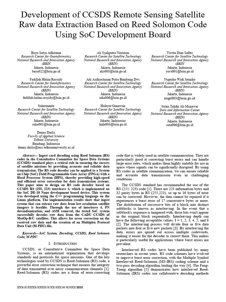 Development of Ccsds Remote Sensing Satellite Raw Data Extraction Based ...