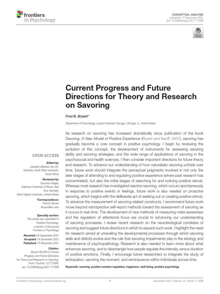 Current Progress and Future Directions For Theory and Research On ...