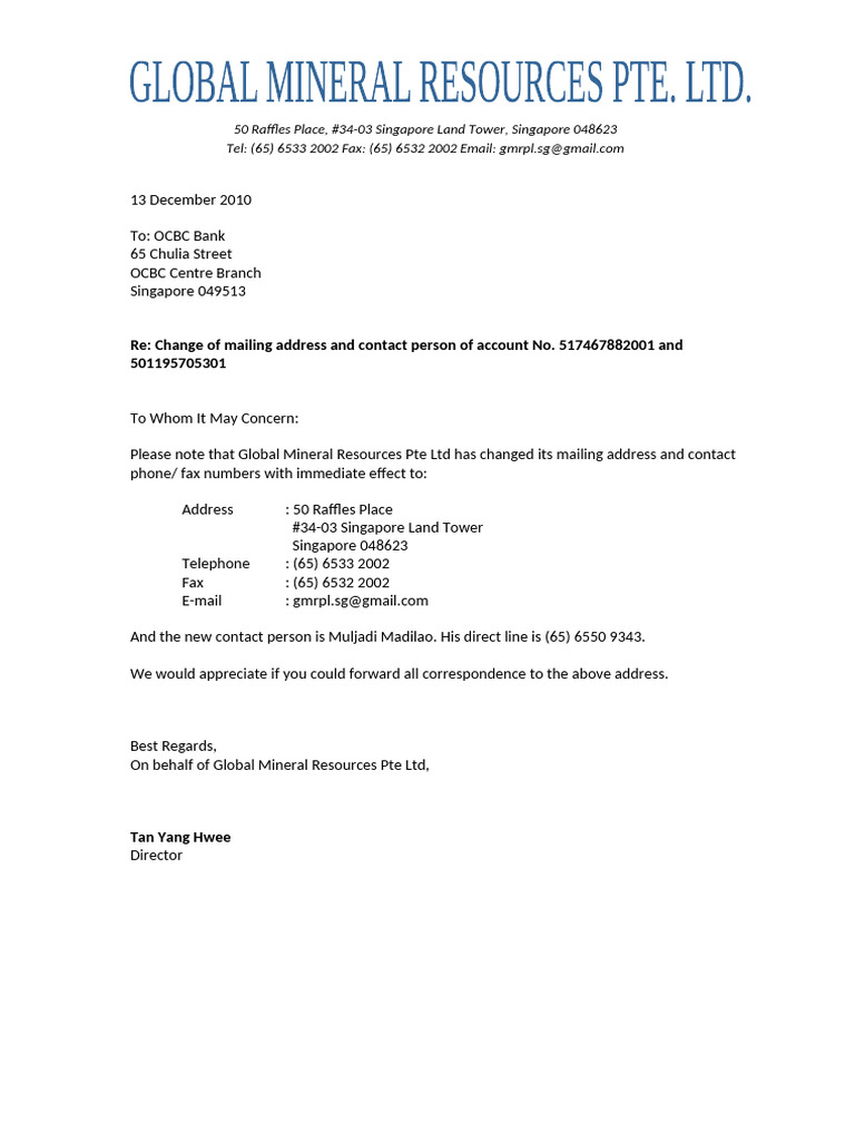 GMR-Letter To OCBC | PDF