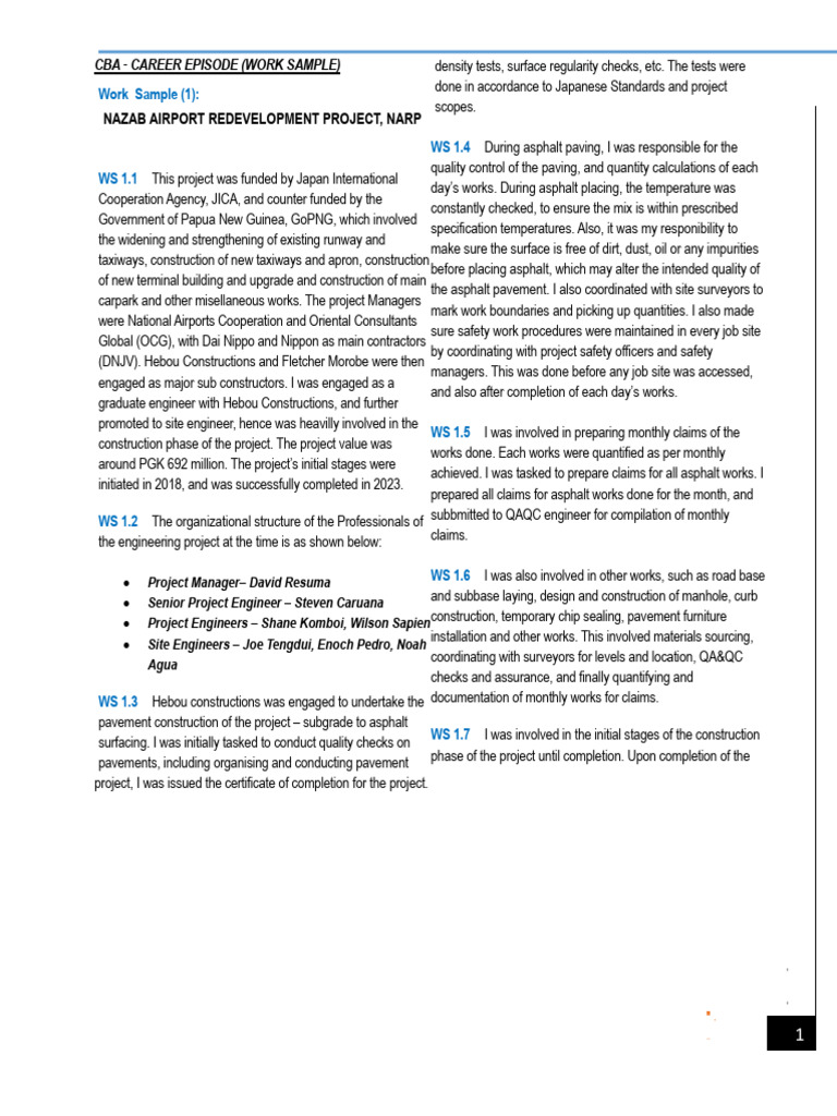 IEPNG CBA Work Sample (1) - Nazab Airport Redevelopment Project, NARP | PDF