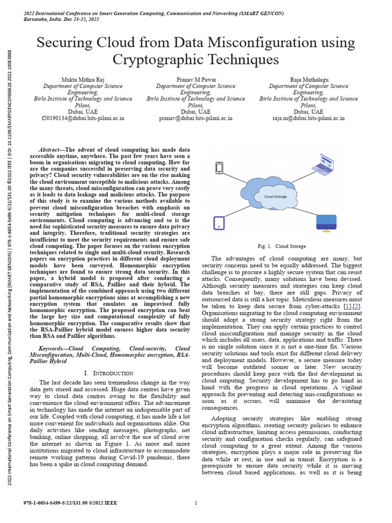 Securing Cloud From Data Misconfiguration Using Cryptographic Techniques | PDF