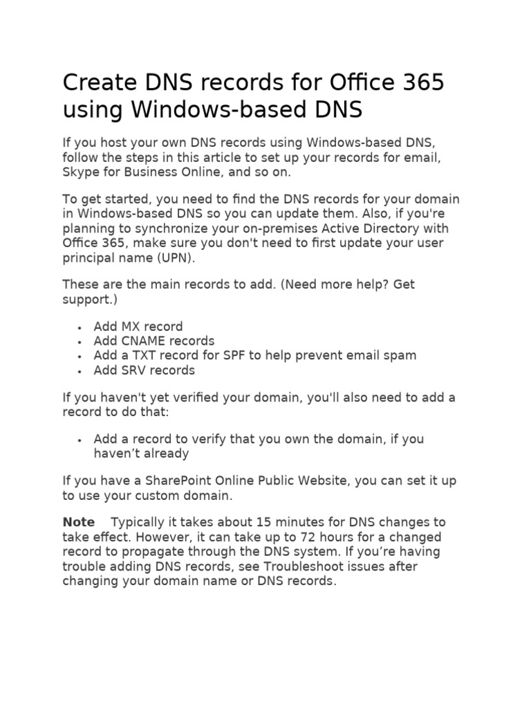 Create DNS Records For O365 Using Windows | PDF