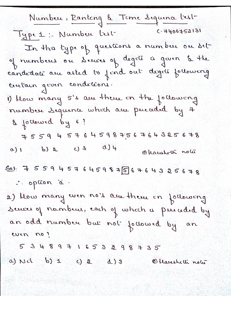 Number, Ranking and Time Sequence by Harshith | PDF