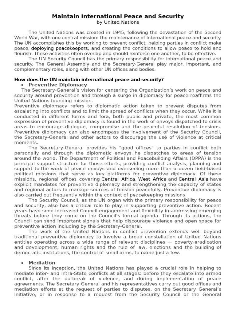 Maintain International Peace and Security | PDF
