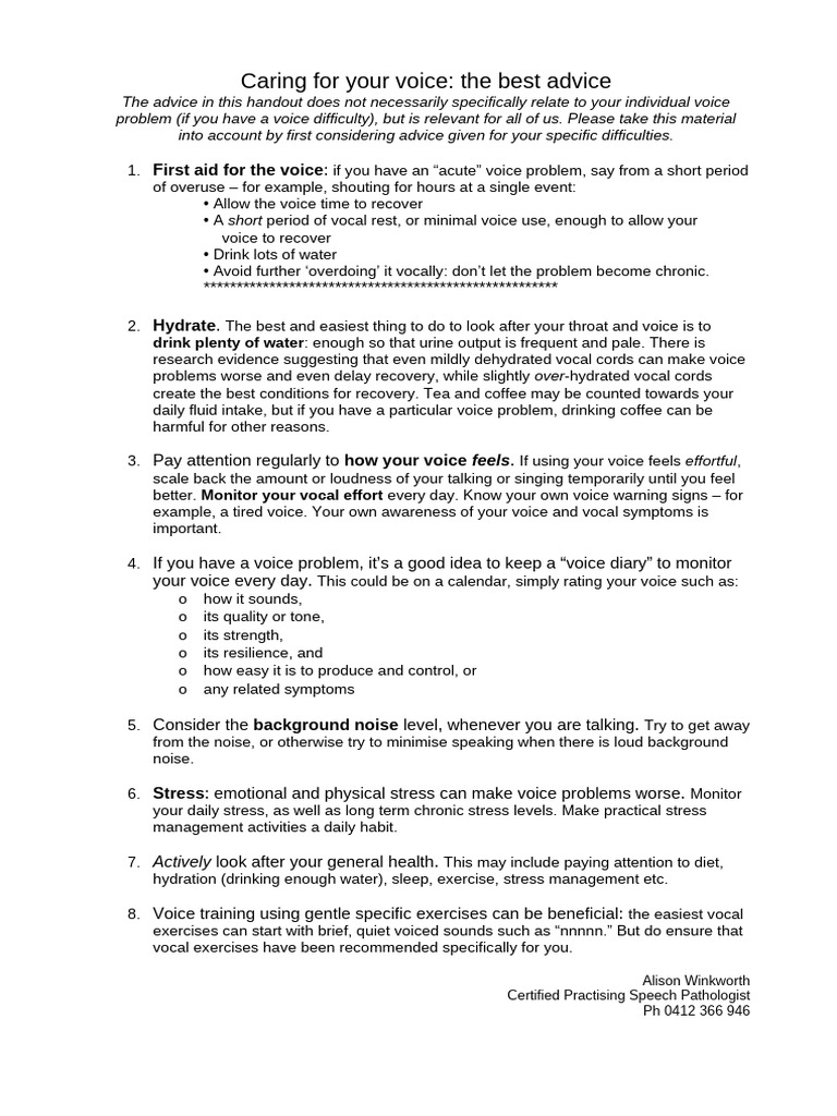 Voice Care Tips for Healthier Vocal Use | PDF | Human Voice | Self ...