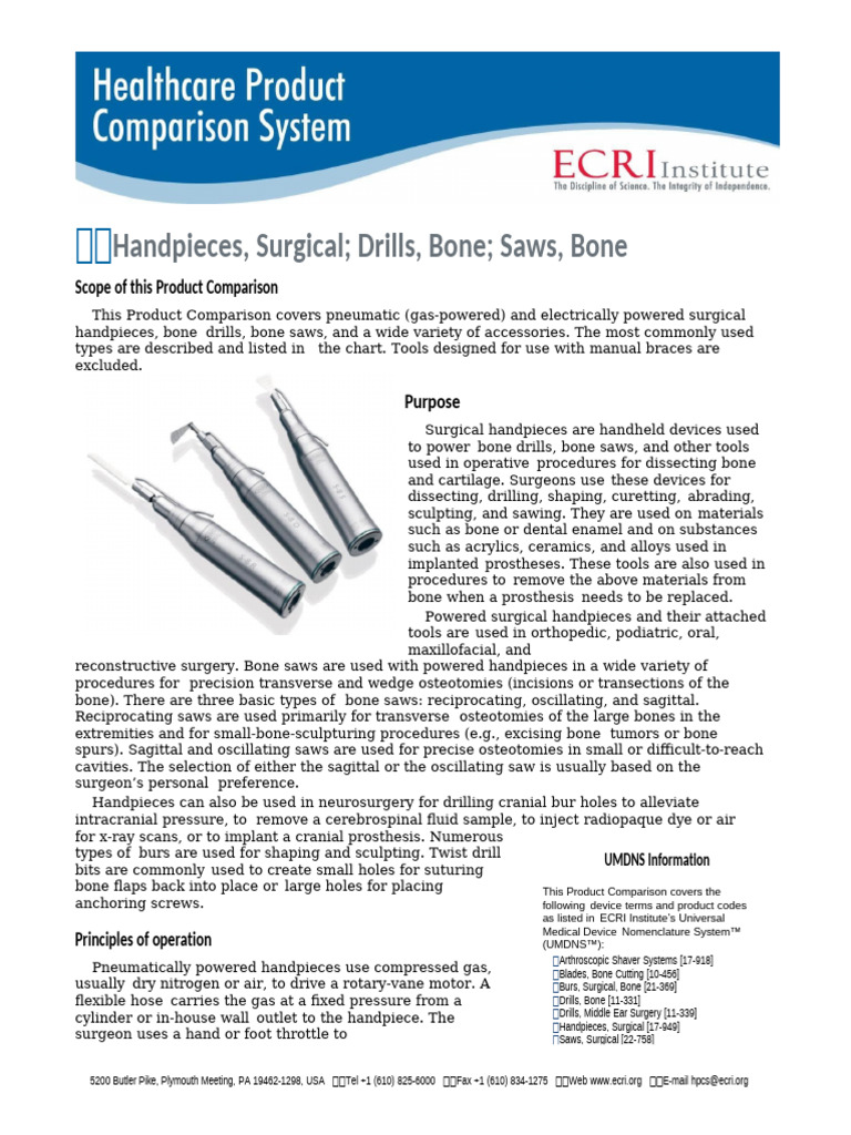 Handpieces, Surgical Drills, Bone Saws, Bone: Scope of This Product ...
