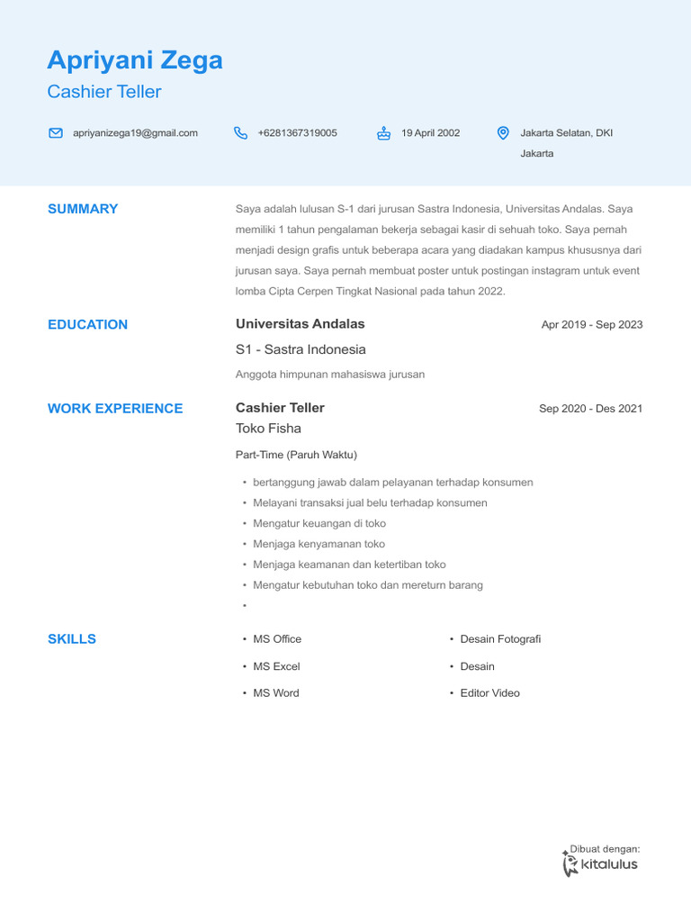 CV Apriyani Zega | PDF