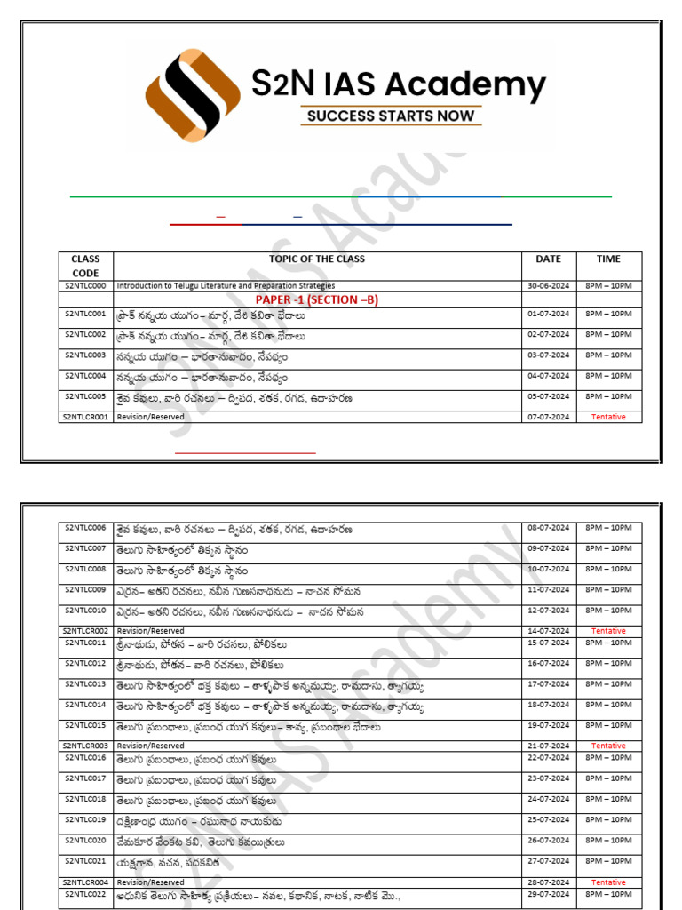 TIME TABLE - 2024-2025 - TL (Online Classes) | PDF