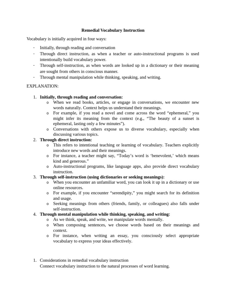 Strategies for Remedial Vocabulary Instruction | PDF | Vocabulary ...