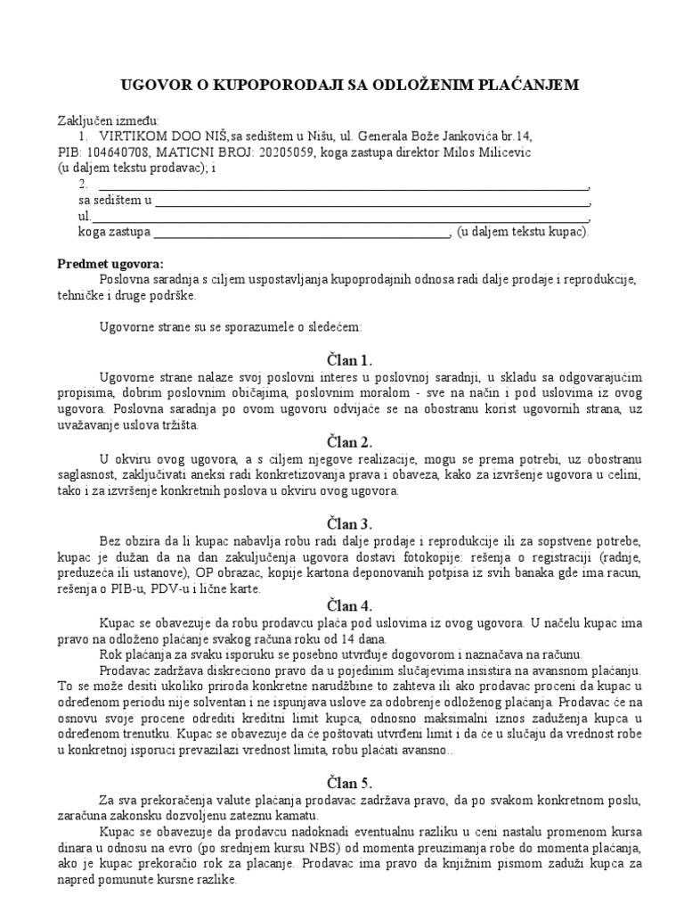 Ugovor o Kupoprodaji | PDF