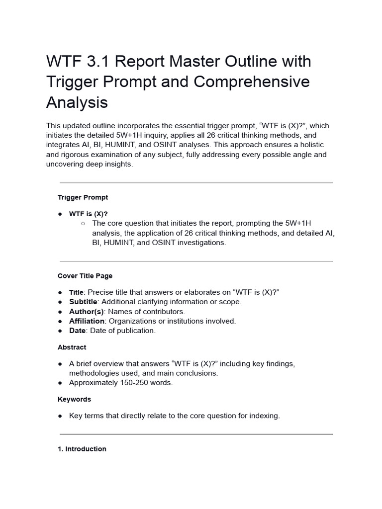 WTF 3.1 Report Master Outline With Trigger Prompt and Comprehensive Analysis | PDF | Risk | Art