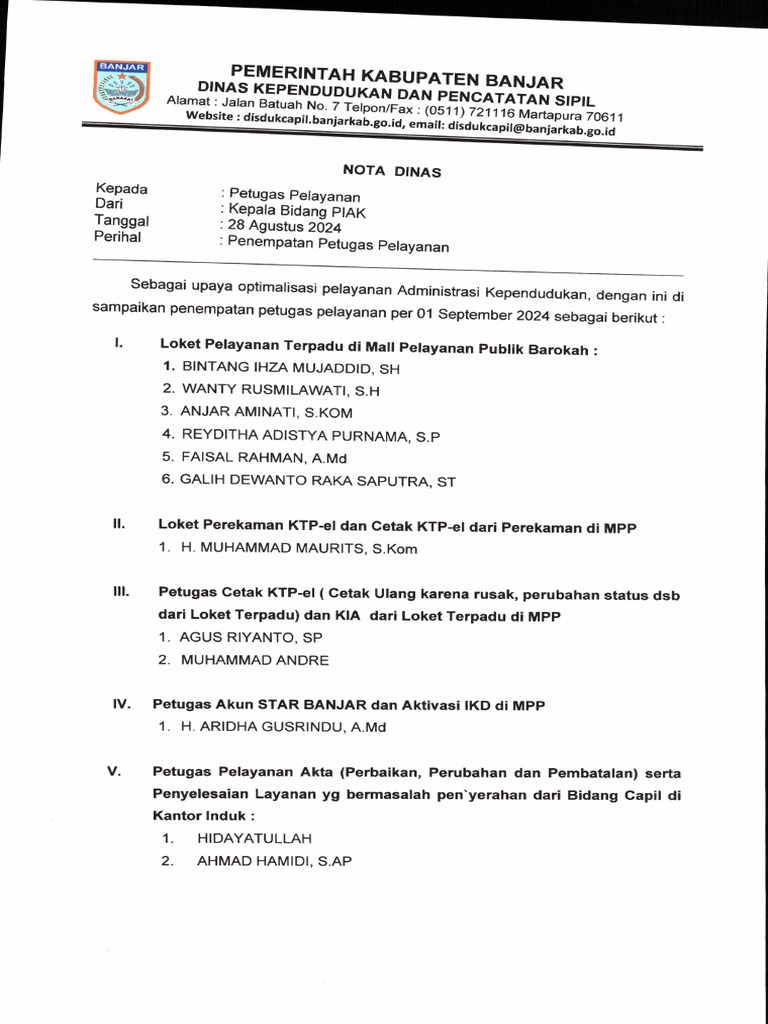 Nota Dinas Operator 28082024 | PDF