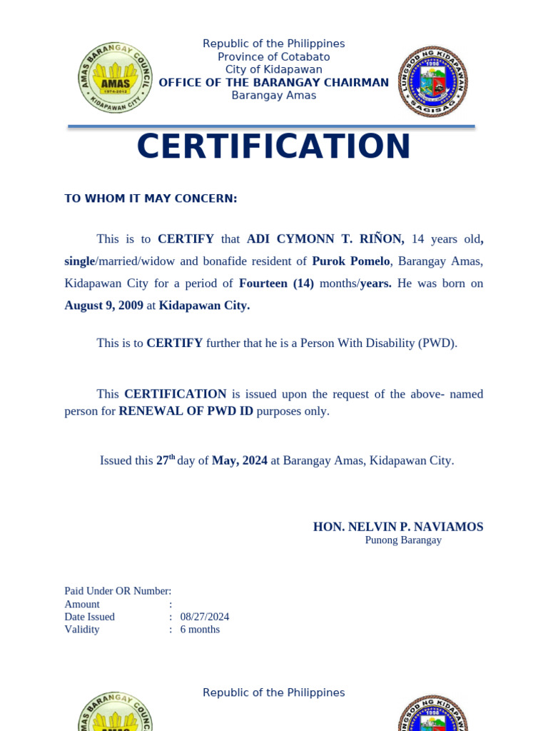 Certificate of PWD | PDF