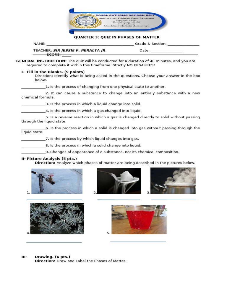 Q3 PHASES OF MATTER QUIZ | PDF