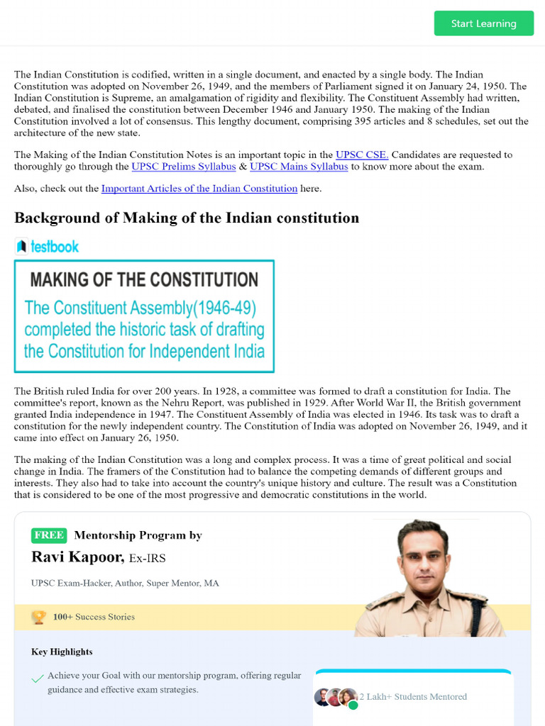 Making of The Indian Constitution UPSC Notes PDF Download | PDF