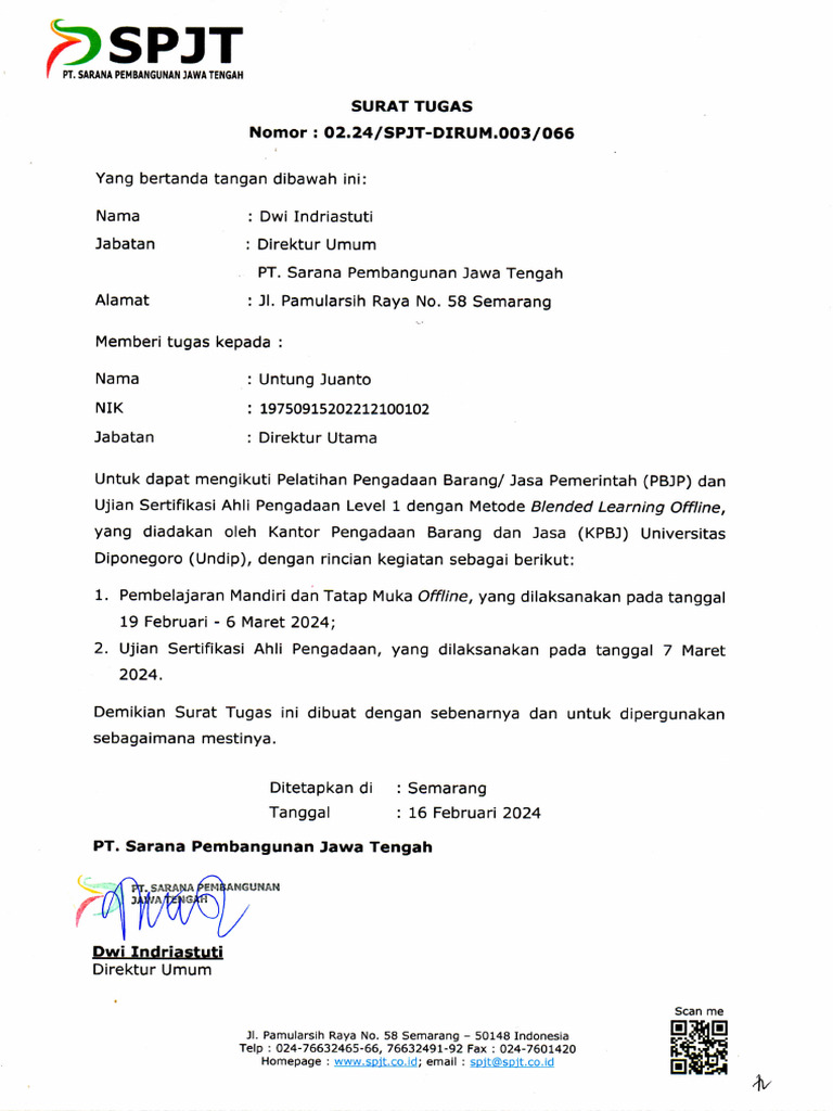 003 (16 Feb 2024) - Surat Tugas Untuk Mengikuti Pelatihan Dan Sertifikasi PBJ Level 1 (A.n ...