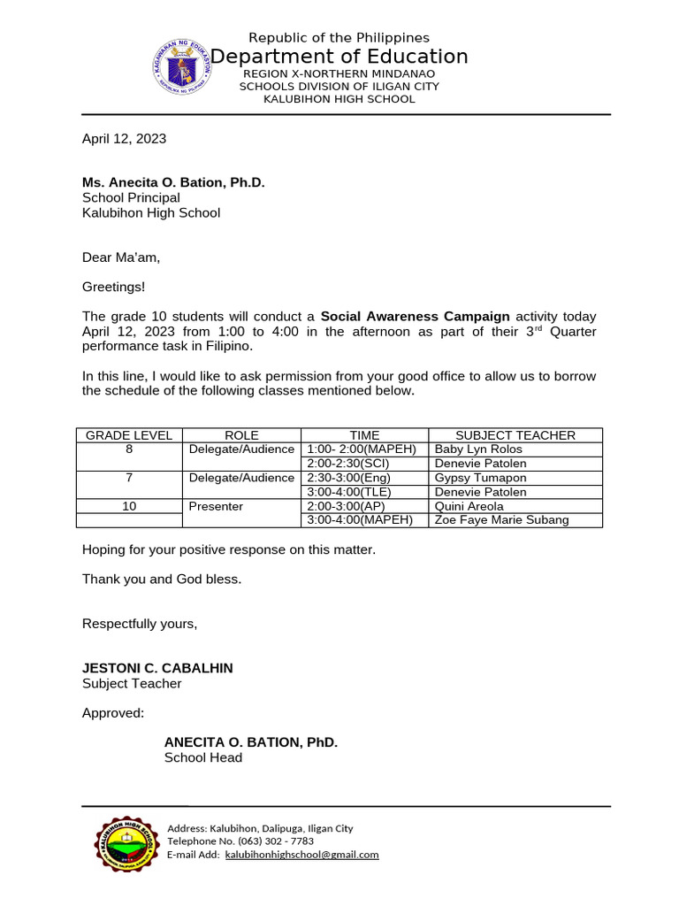 Awareness Campaign Letter | PDF