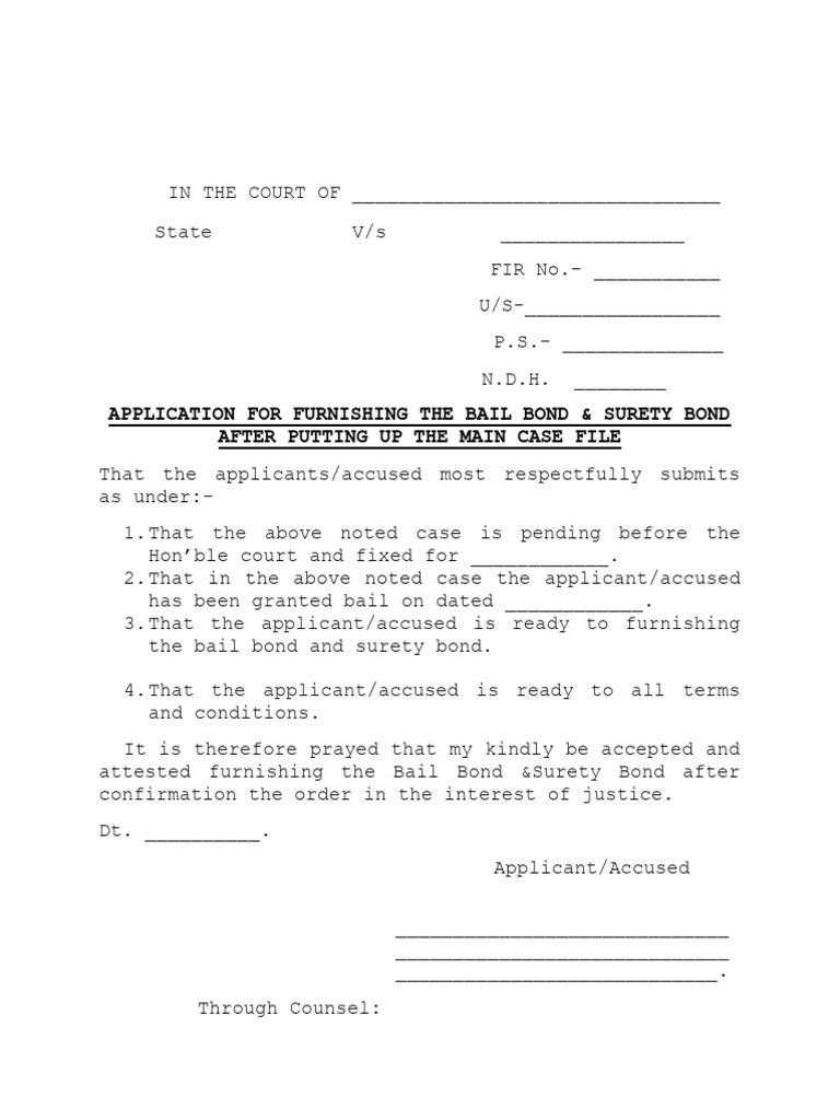 Application For Furnishing The Bail Bond | PDF