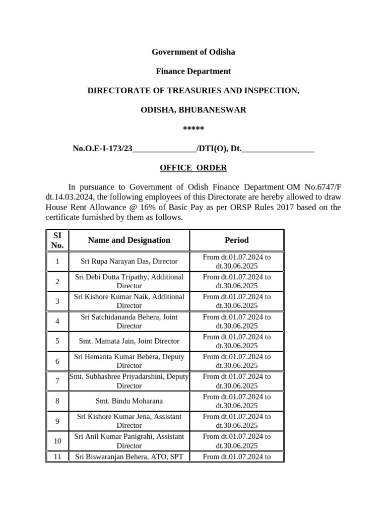 Government of Odisha Finance Department Directorate of Treasuries and ...