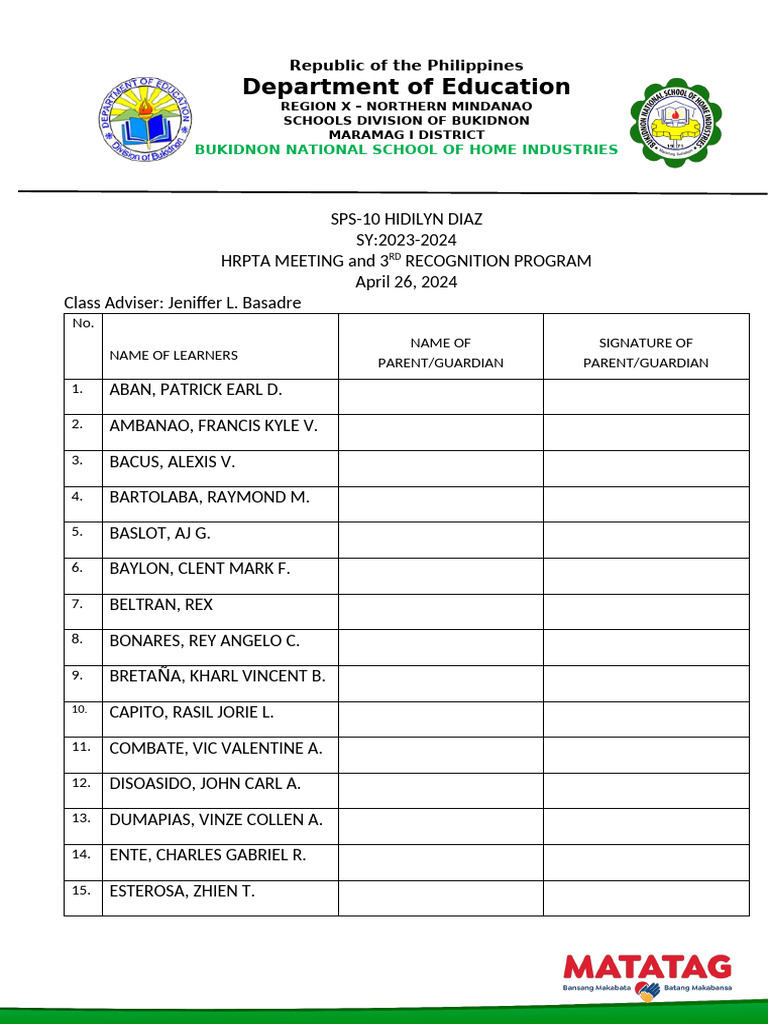 Attendance HRPTA Meeting | PDF