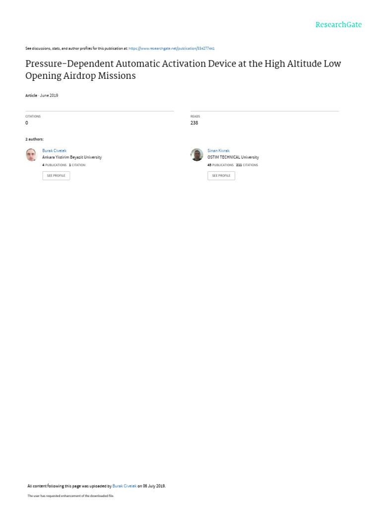 Pressure-Dependent Automatic Activation Device at The High Altitude Low ...