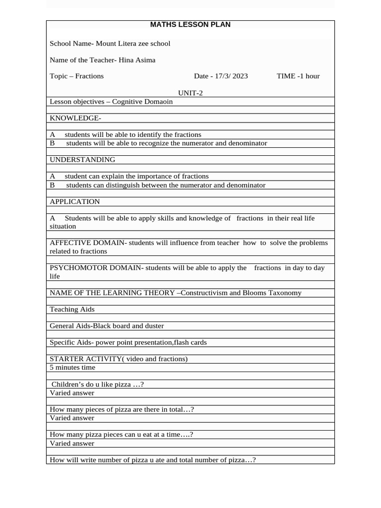 Fraction Lesson Plan | PDF