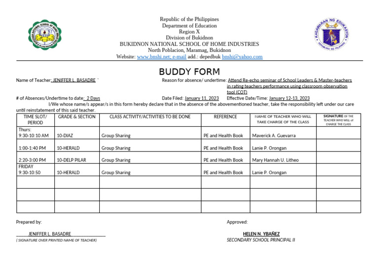 Buddy Form 1 | PDF
