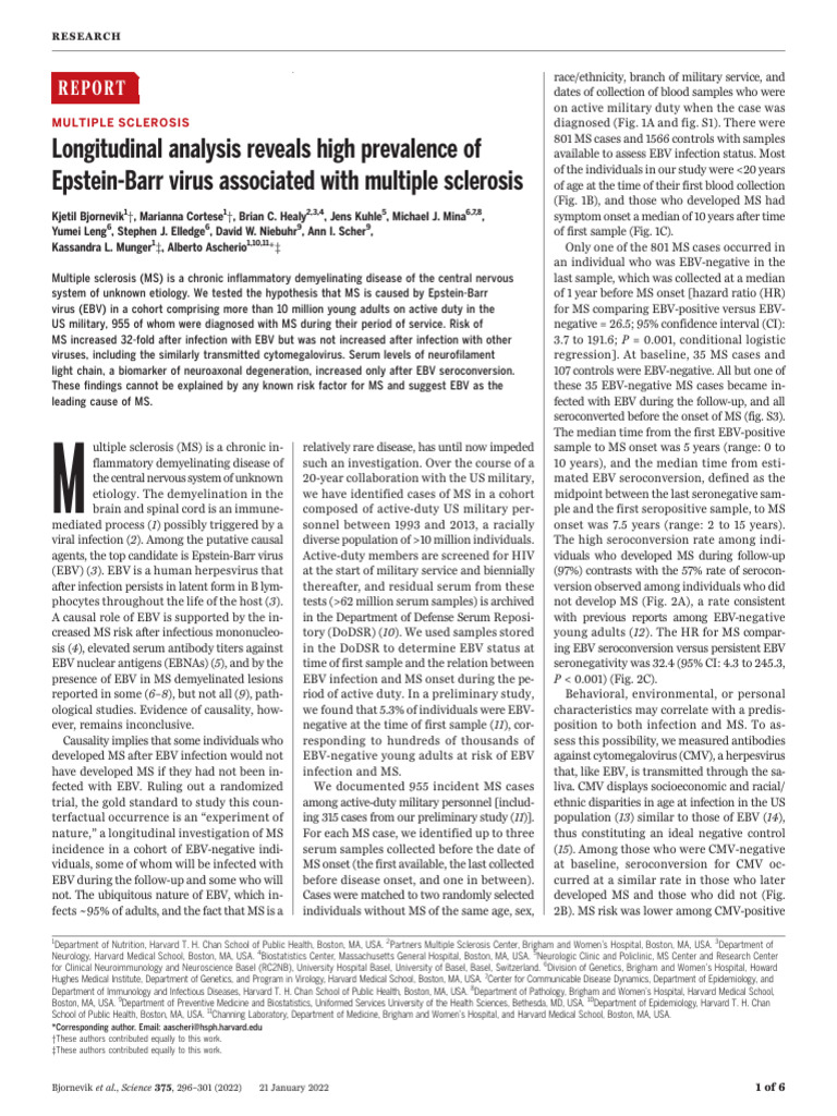 Multiple Sclerosis Epstein Barr | PDF