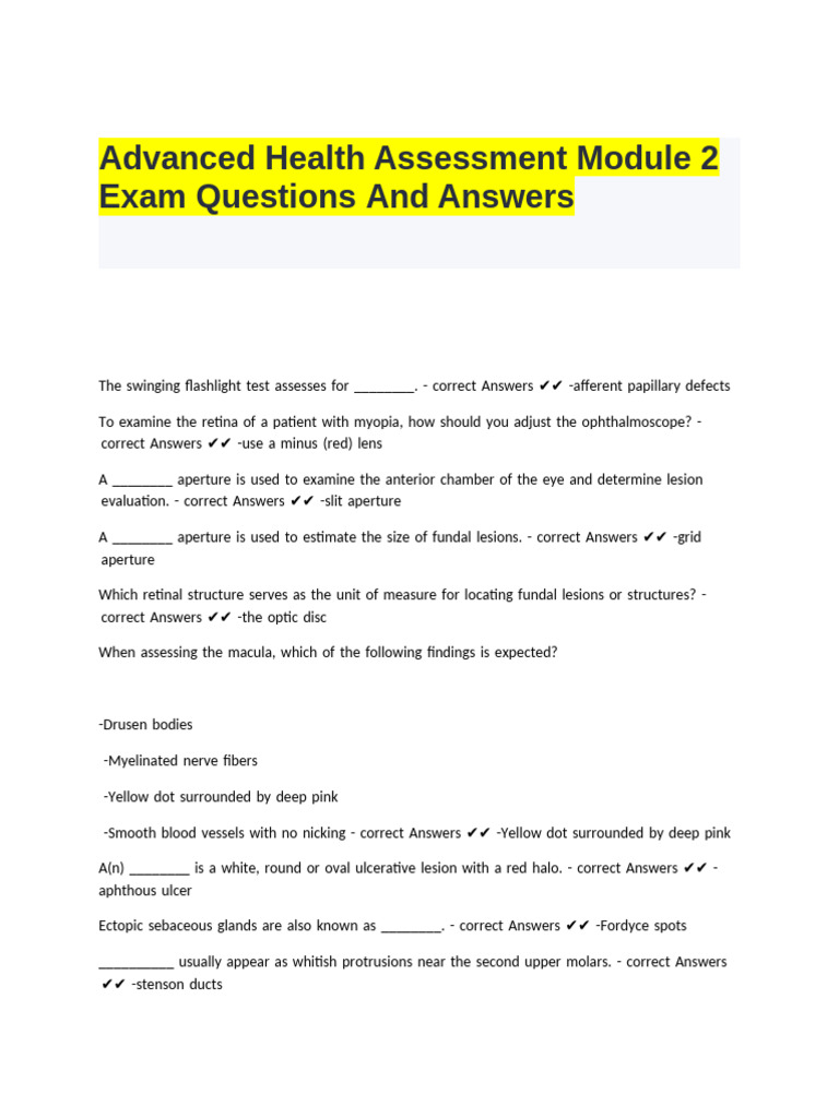 Advanced Health Assessment Module 2 Exam Questions and Answers | PDF