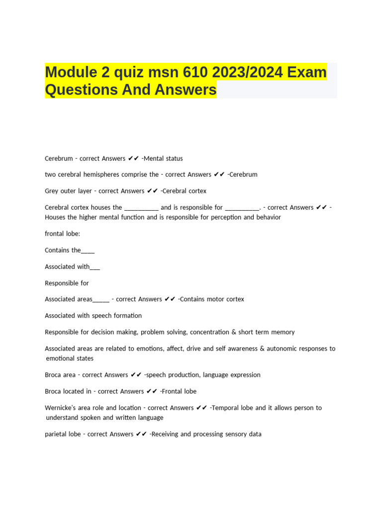 Module 2 Quiz MSN 610 2023-2024 Exam Questions and Answers | PDF
