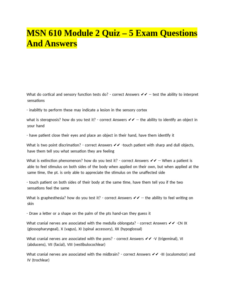 MSN 610 Module 2 Quiz - 5 Exam Questions and Answers | PDF