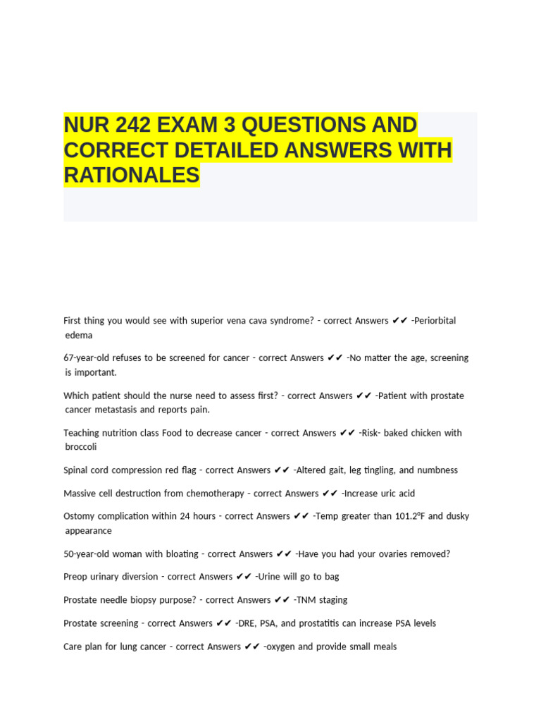 Nur 242 Exam 3 Questions and Correct Detailed Answers With Rationales | PDF