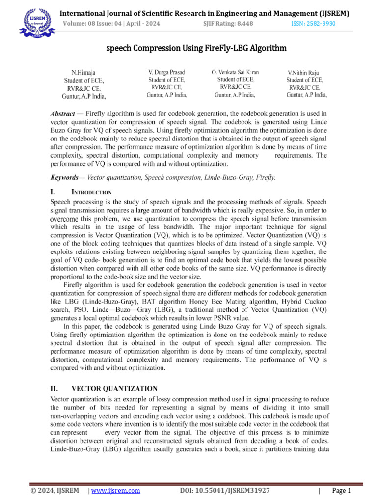 Speech Compression Using FireFly-LBG Algorithm-1-5 | PDF