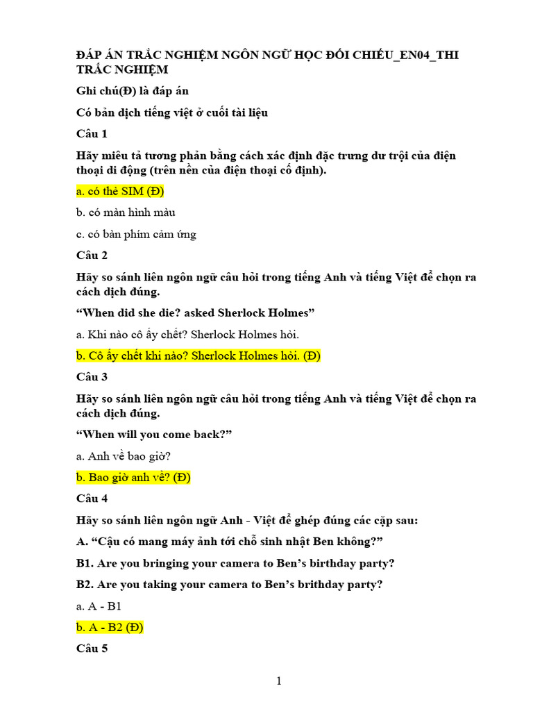 (123doc) - Dap-An-Trac-Nghiem-Ngon-Ngu-Hoc-Doi-Chieu-En04-Thi-Trac-Nghiem | PDF