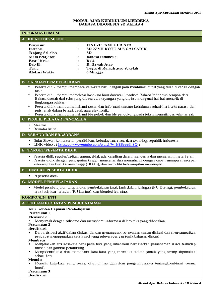 MA B Indonesia K4 BAB 2 (SMT 1) | PDF