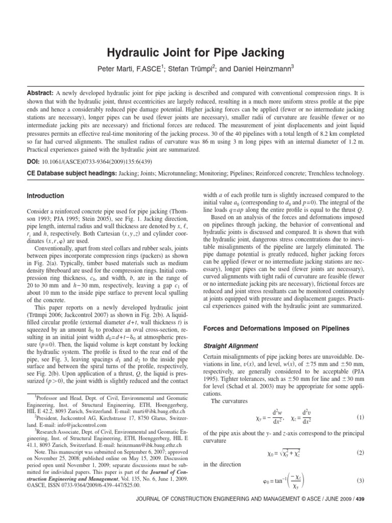 2009 - ASCE - PMetal - HydraulicJoint For Pipe Jacking | PDF | Stress (Mechanics) | Deformation ...