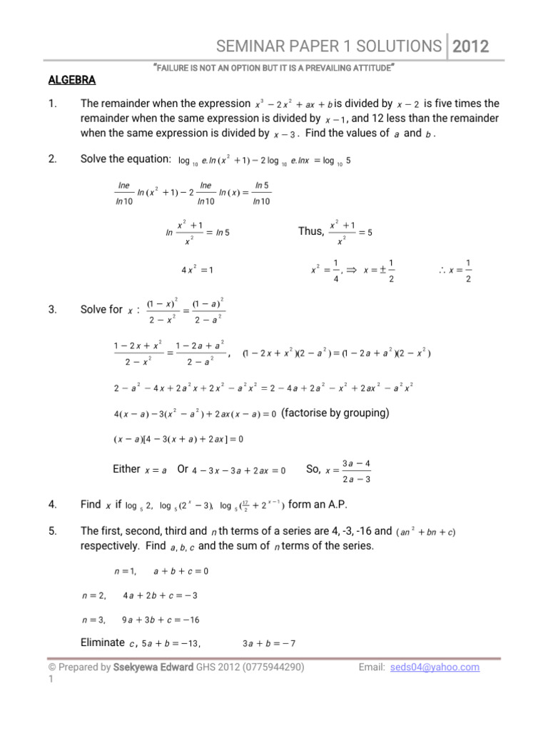 Seminar Paper1 Solutions Mathematics A Level | PDF