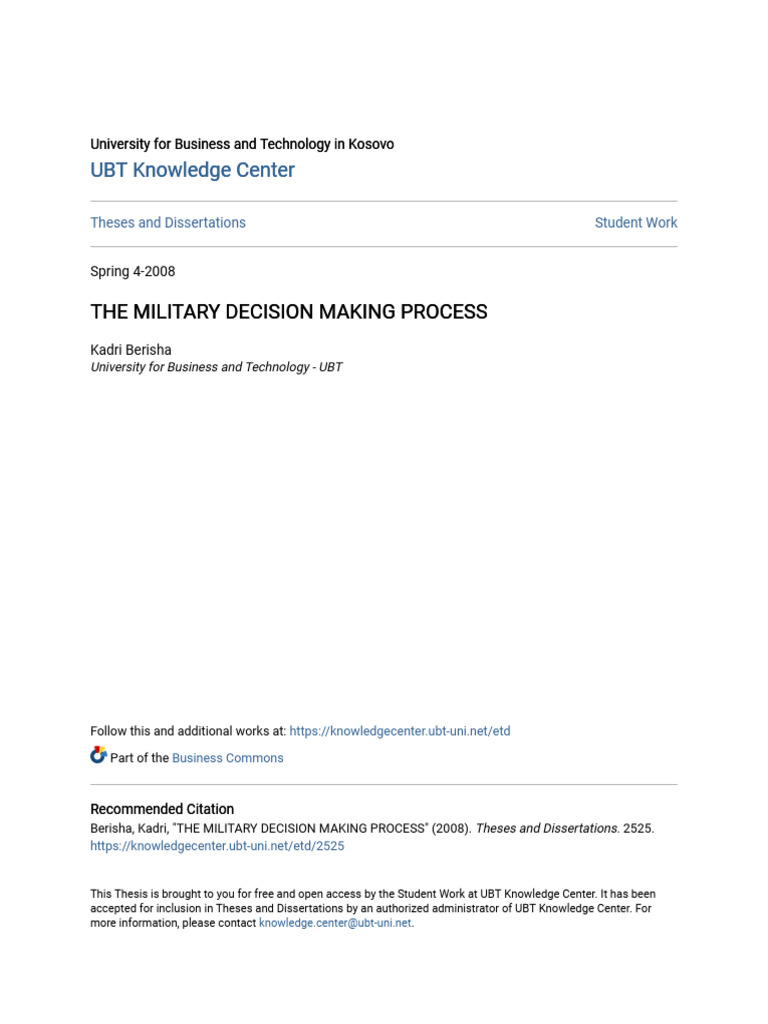 The Military Decision Making Process | PDF