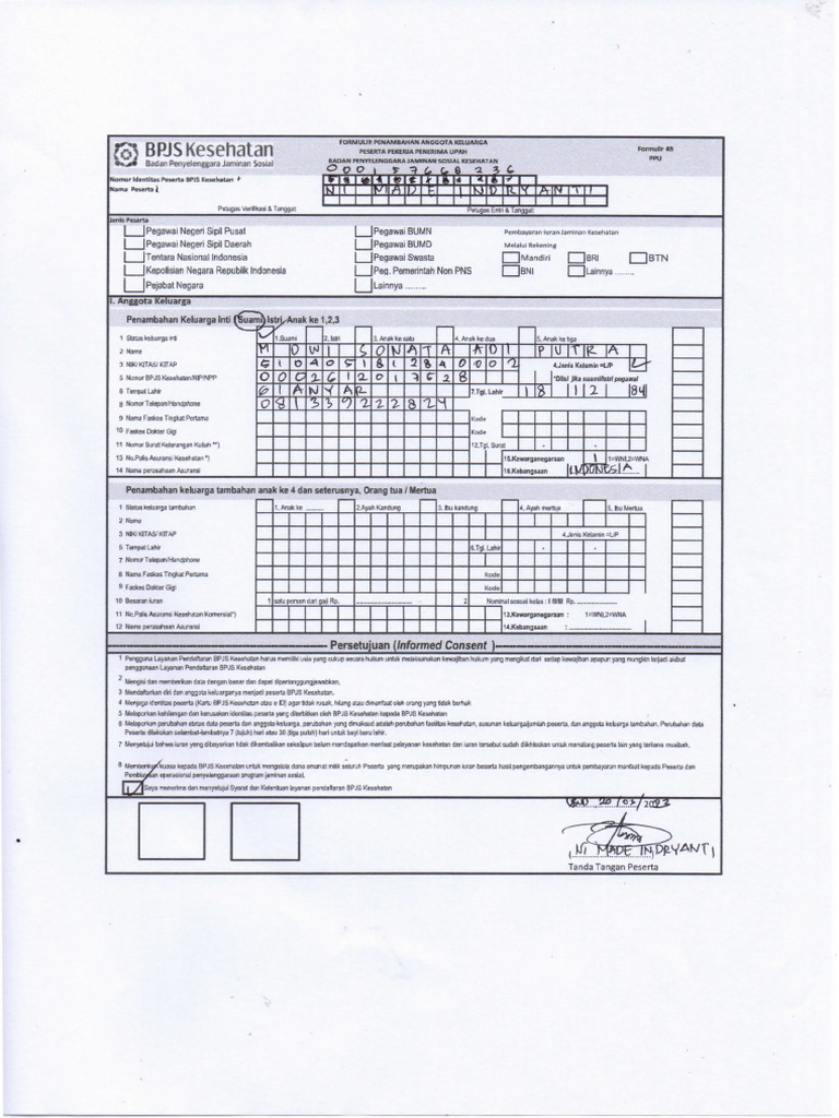 Form BPJS Kesehatan - Indry | PDF