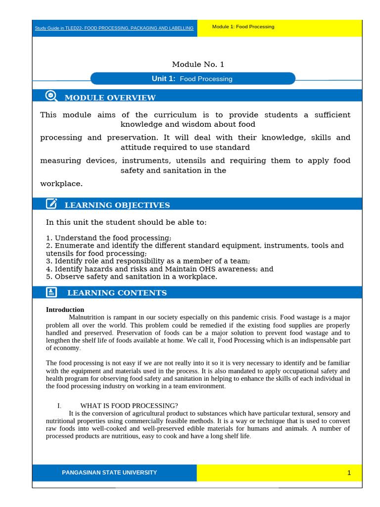 Food Processing Study Guide TLED22 | PDF | Hazards | Food Safety