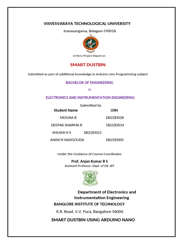 Smart - Dustbin - Report 1 | PDF | Arduino | Waste