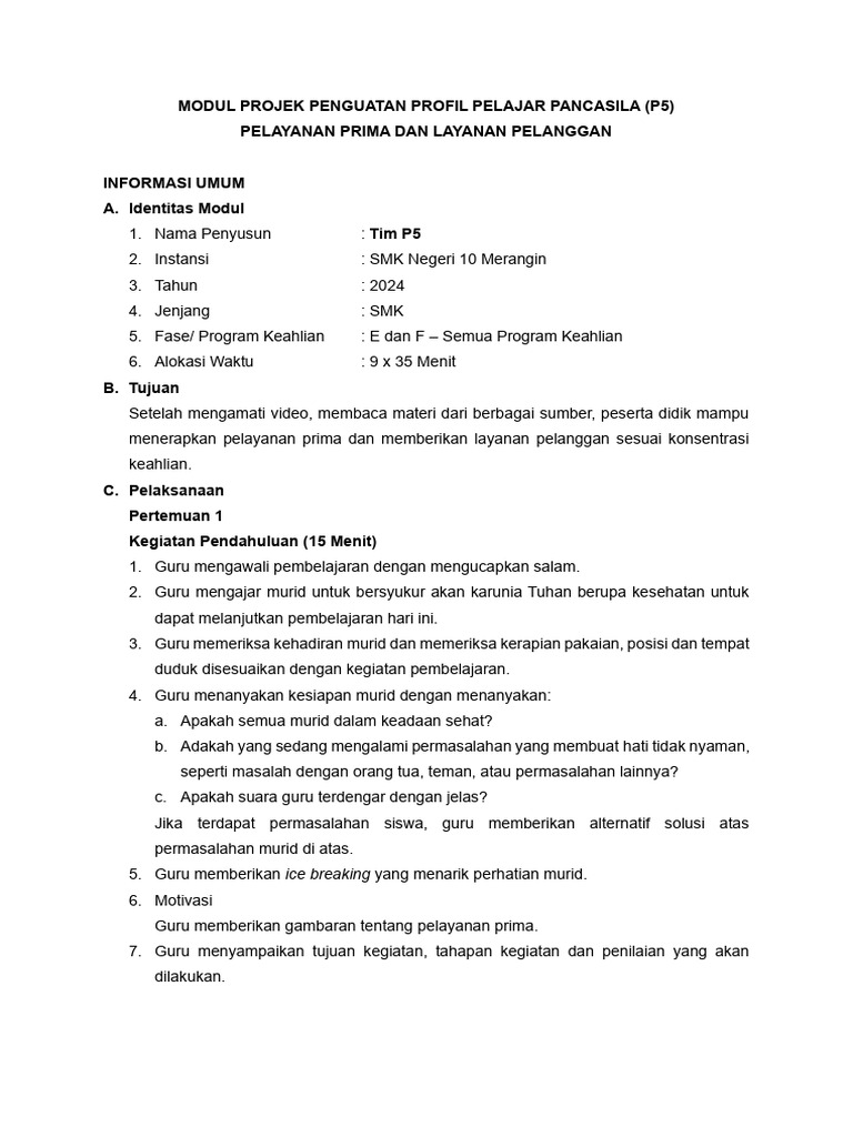 Modul Tema Pelayanan Prima Dan Layanan Usaha Pdf