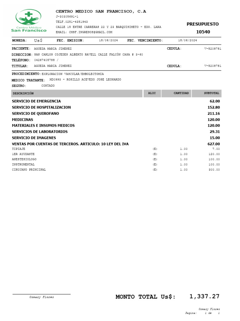 Presupuesto Agueda Jimenez. Nro 10540 | PDF