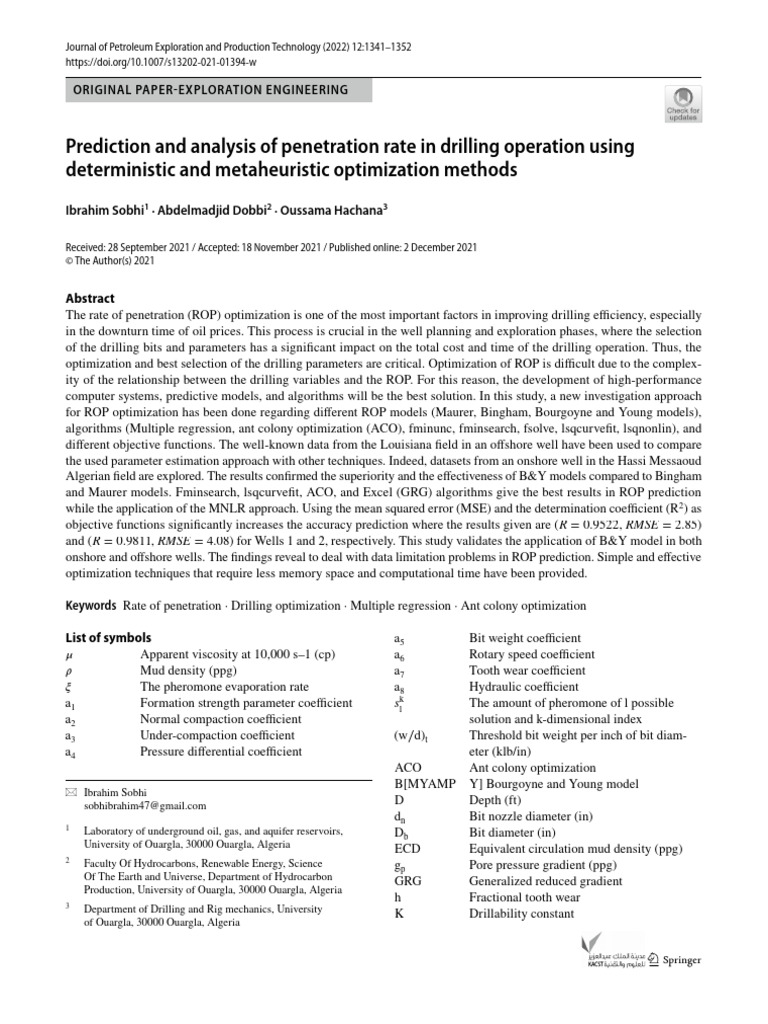 Prediction and Analysis of Penetration Rate in Drilling Operation Using Deterministic and ...