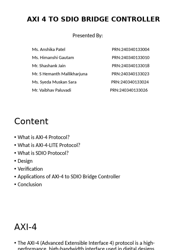 AXI 4 TO SDIO BRIDGE CONTROLLER - pptx3 | PDF