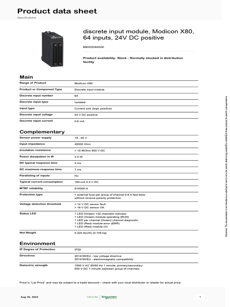 Schneider Electric - Modicon-X80-modules - BMXDDI6402K | PDF