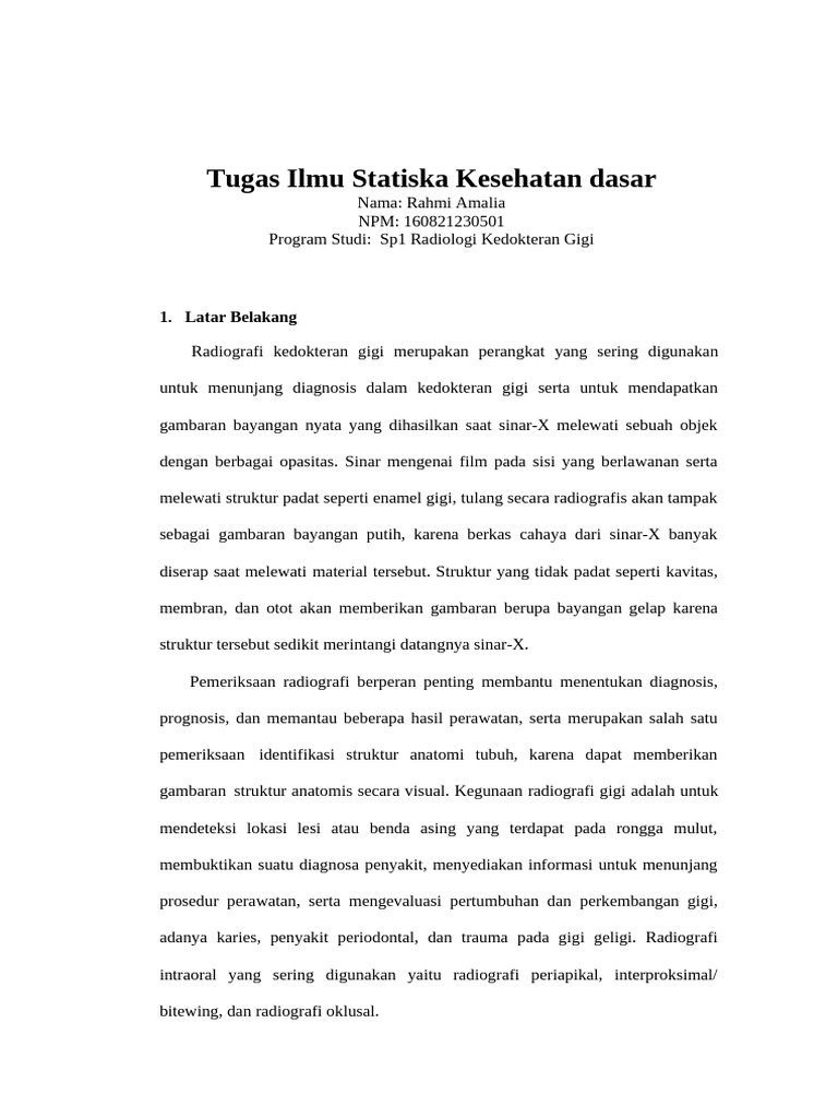 Tugas Ilmu Statistika Kesehatan Dasar - RAHMI AMALIA, RKG | PDF