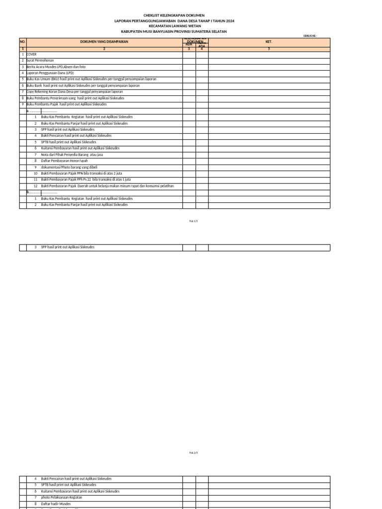 Ceklis SPJ DD Tahun 2024 | PDF